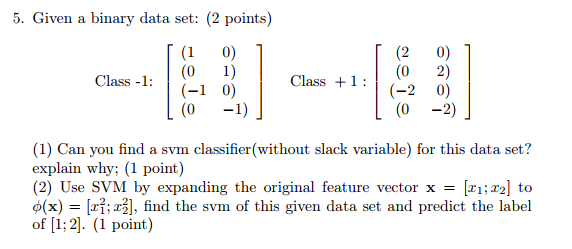 5. Given a binary data set: (2 points) (1 0) (0 Class | Chegg.com