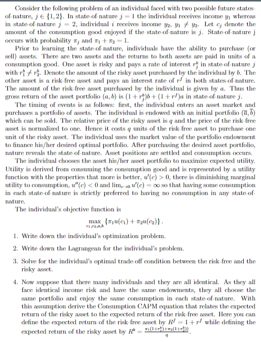 Consider the following problem of an individual faced | Chegg.com