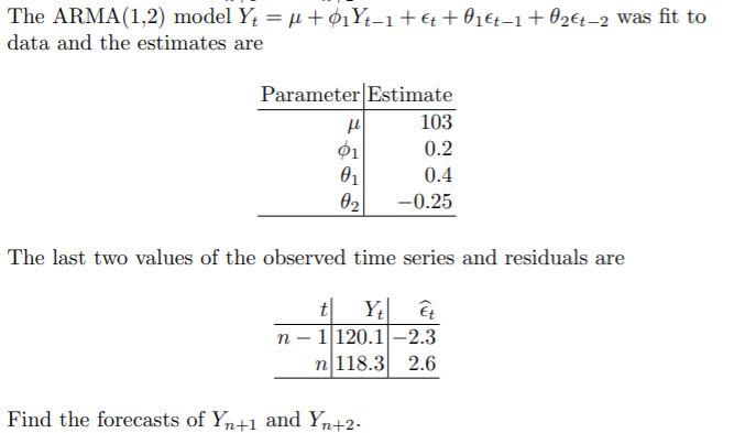 Solved The ARMA(1,2) model Y1 = pi + 01Y+-1 + € + 01€t-1 | Chegg.com