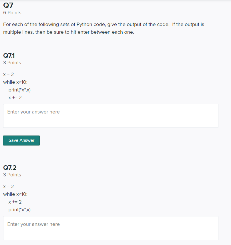 Solved Q7 6 Points For each of the following sets of Python | Chegg.com