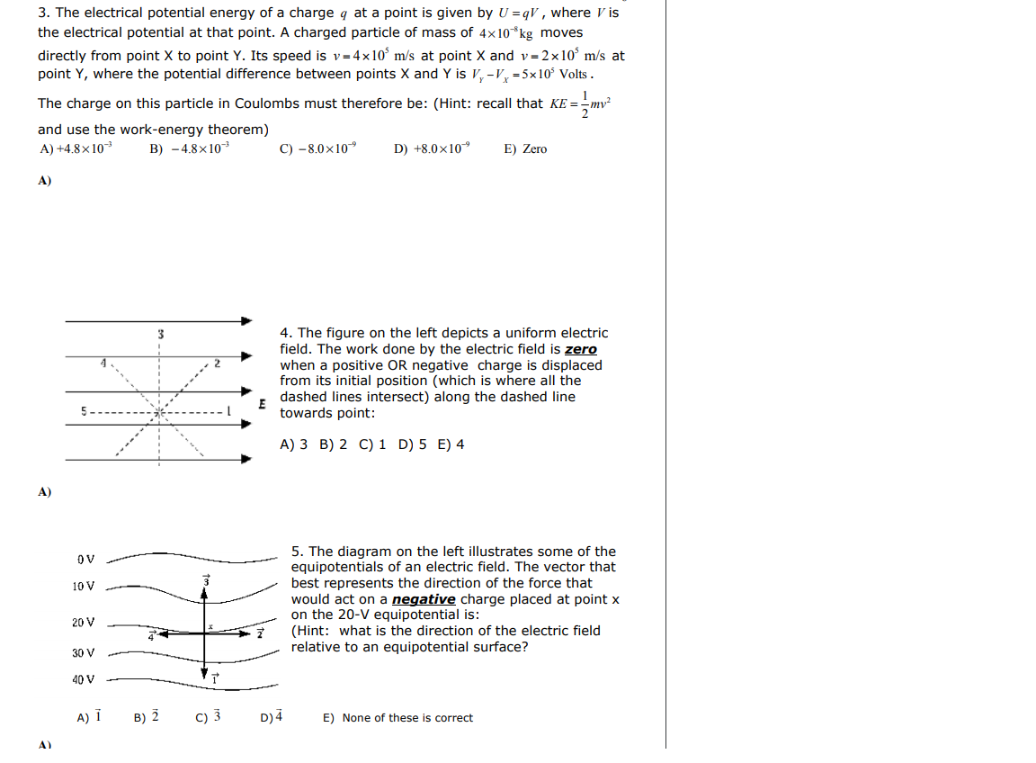 Solved 3. The electrical potential energy of a charge q at a | Chegg.com