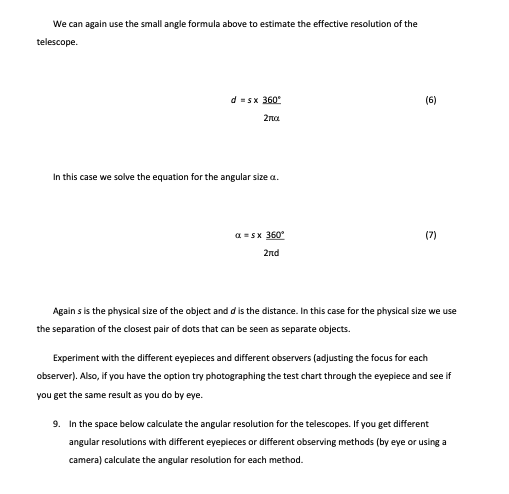 Solved Angular Resolution As we have discussed in lecture | Chegg.com