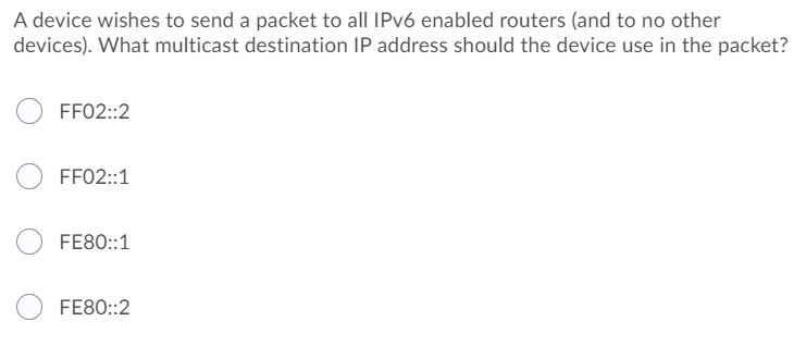Solved A device wishes to send a packet to all IPv6 enabled | Chegg.com