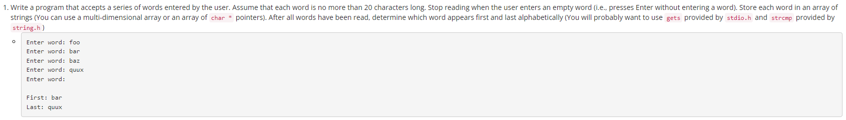 Solved string.h) - Enter word: foo Enter word: bar Enter | Chegg.com