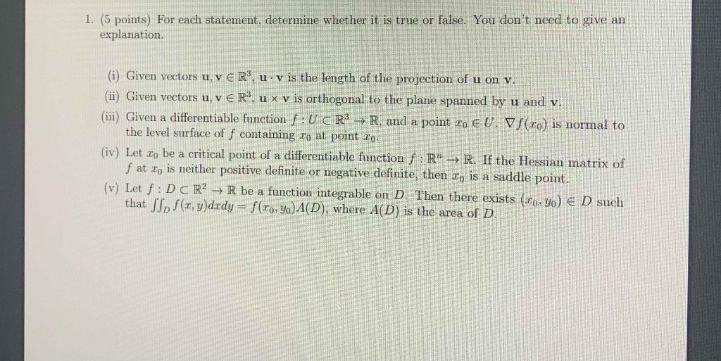 Solved For each statement, determine whether it is true or | Chegg.com