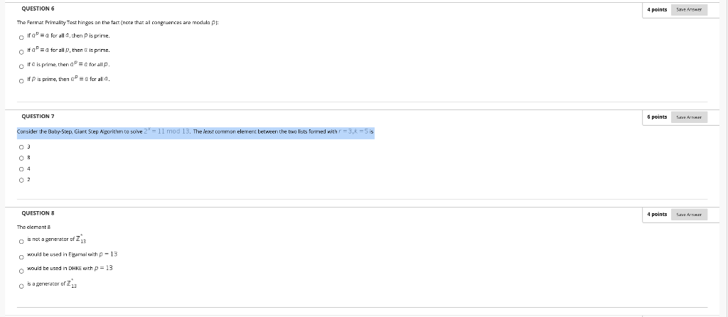 QUESTION 6 4 points Ser The Format Primality Test | Chegg.com