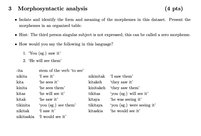 Morphosyntactic analysis (4 pts) - Isolate and | Chegg.com