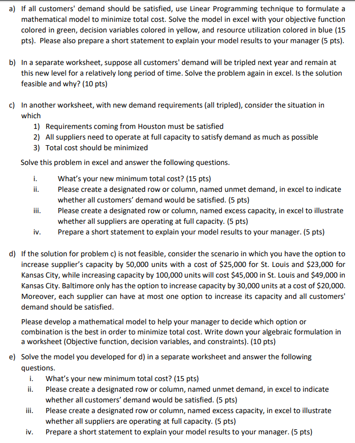 Solved a) If all customers' demand should be satisfied, use | Chegg.com