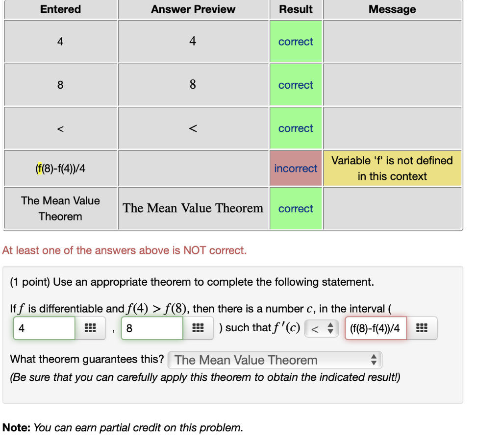 Solved Entered Answer Preview Result Message + correct 8 | Chegg.com