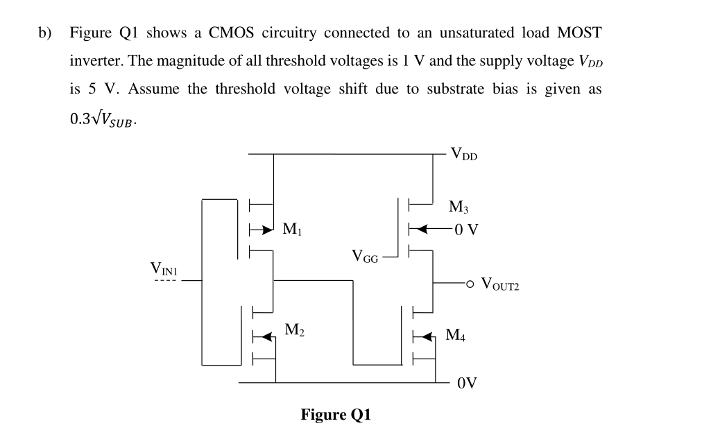 Solved Figure Q1 shows a CMOS circuitry connected to an | Chegg.com