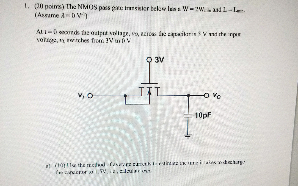 Solved 1、 (20 points) The NMOS pass gate transistor below | Chegg.com