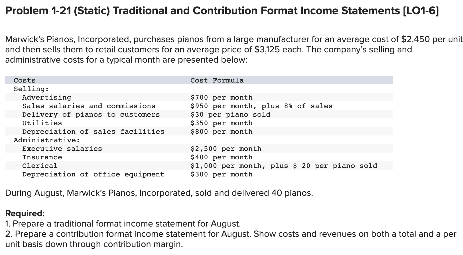 Solved Problem 1-21 (Static) Traditional and Contribution | Chegg.com