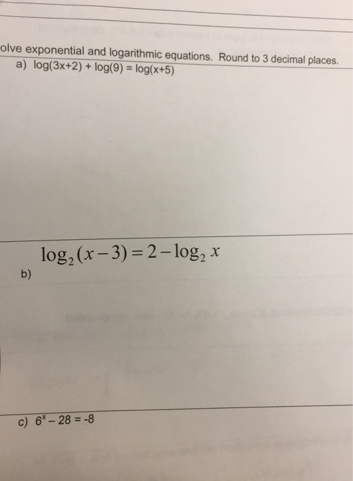 Solved Solve exponential and logarithmic equations. Round to | Chegg.com