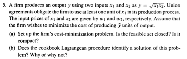 Solved 5. A firm produces an output y using two inputs x1 | Chegg.com