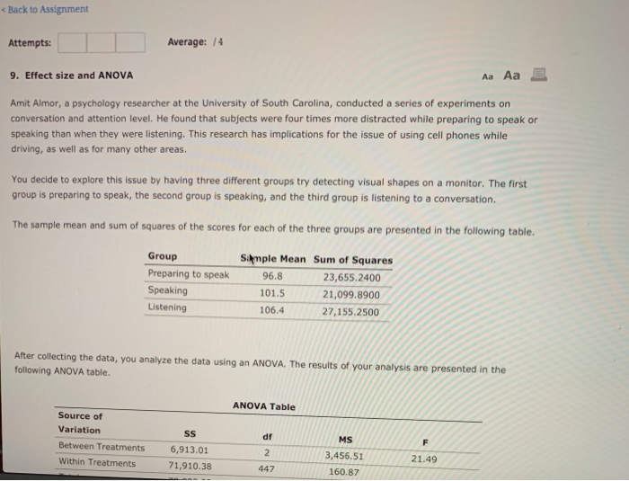 Solved Back to Assignment Average: /4 Attempts: Aa Aa 9. | Chegg.com