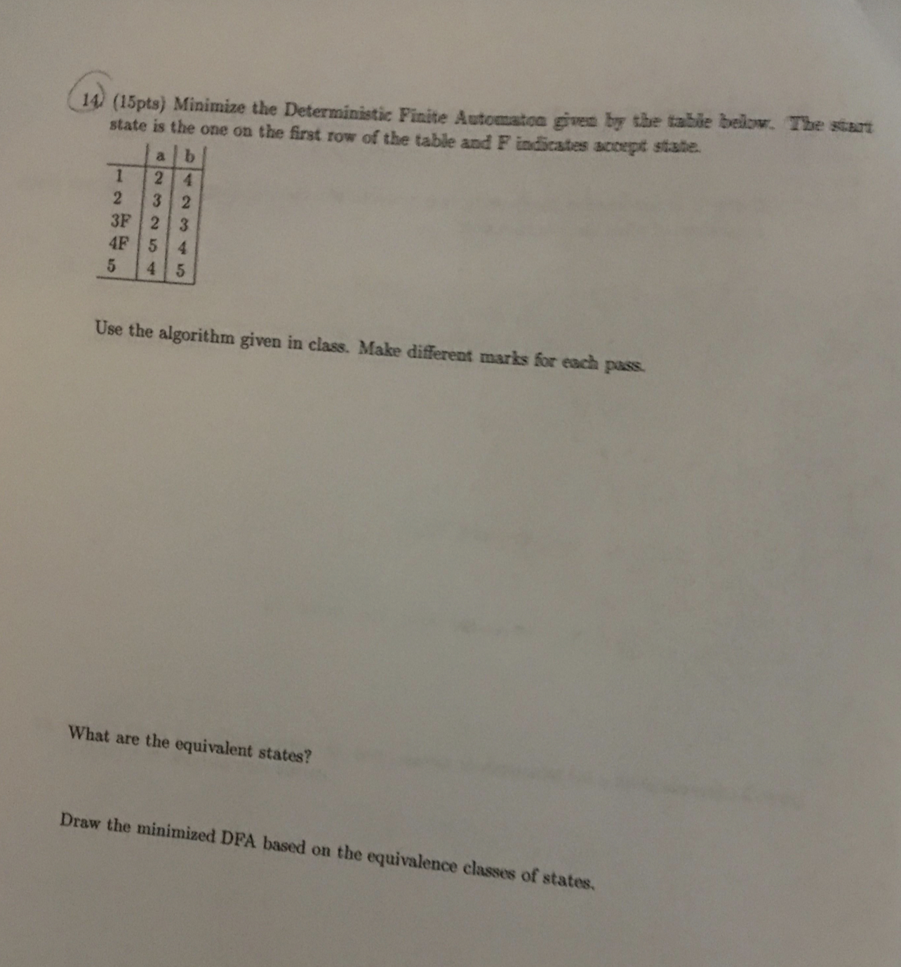 Solved 14. (15pts) Minimize the Deterministic Finite | Chegg.com