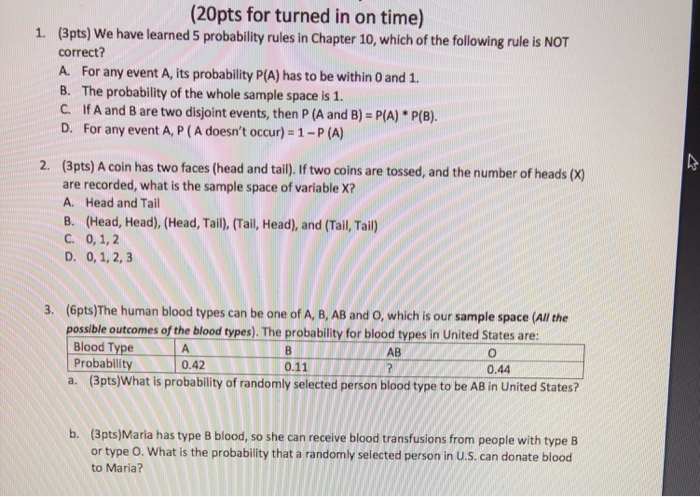 Solved (20pts for turned in on time) (3pts) We have learned | Chegg.com