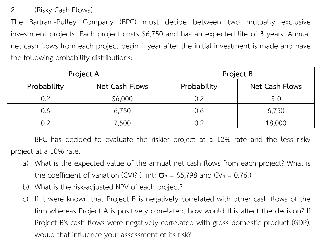 Solved (Risky Cash Flows)The Bartram-Pulley Company (BPC) | Chegg.com