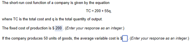 Solved The short-run cost function of a company is given by | Chegg.com