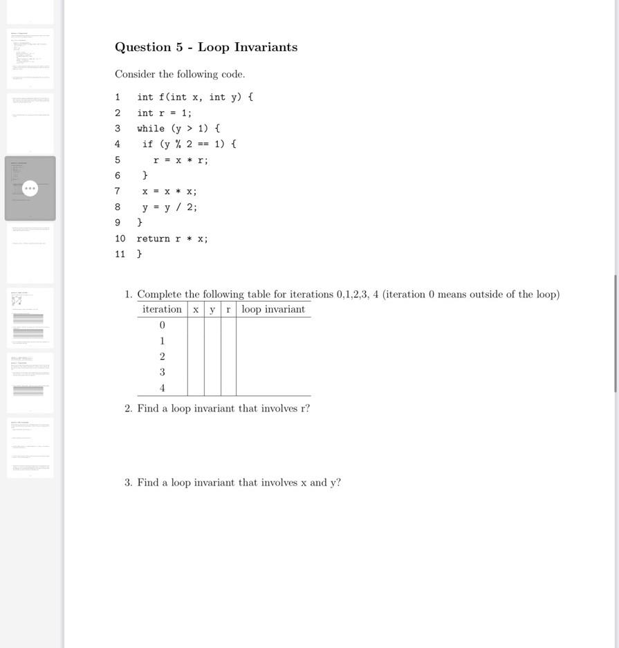 Question 5 - Loop Invariants Consider the following | Chegg.com