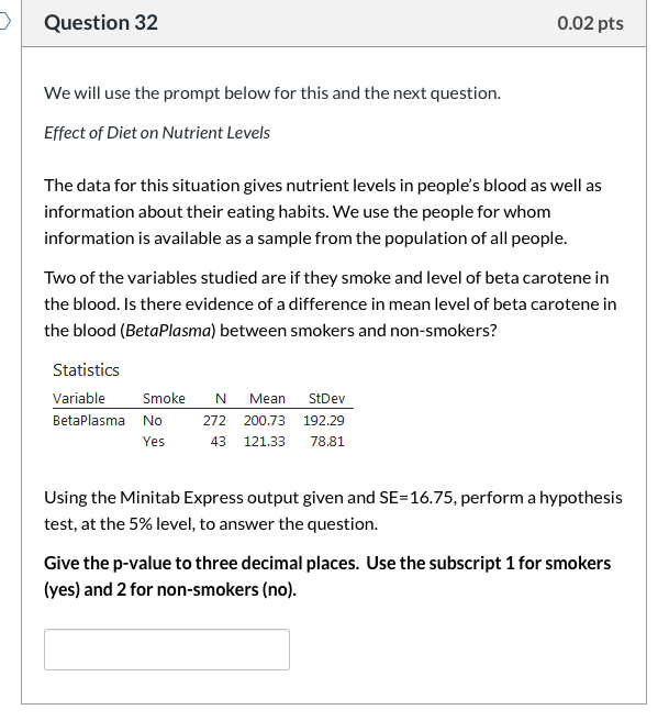 Solved Question 32 0.02 pts We will use the prompt below for | Chegg.com