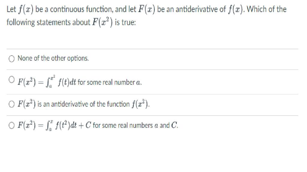 Solved Let f(x) be a continuous function, and let F(x) be an | Chegg.com