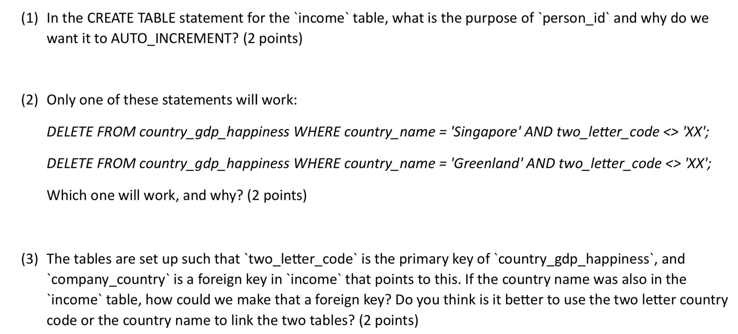 Solved 1 In The Create Table Statement For The Income