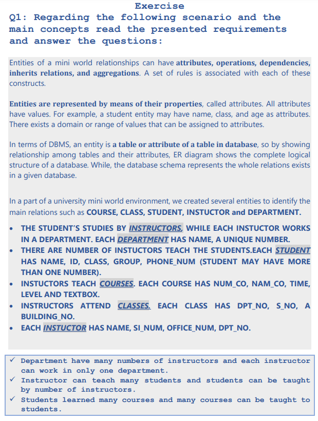 Solved Exercise Q1: Regarding the following scenario and the | Chegg.com
