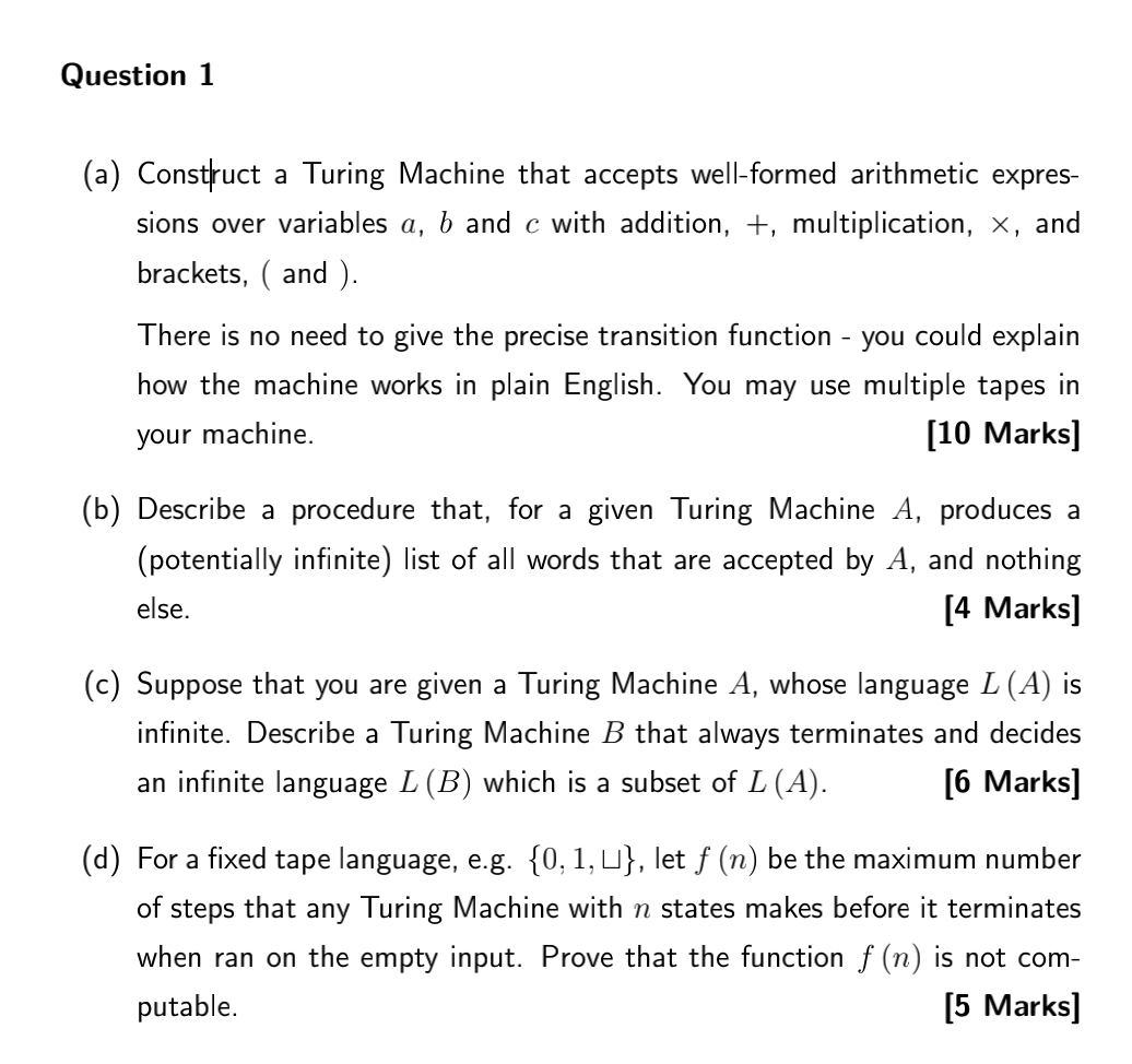 Solved Question 1 (a) Construct a Turing Machine that | Chegg.com