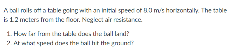 Solved A ball rolls off a table going with an initial speed | Chegg.com