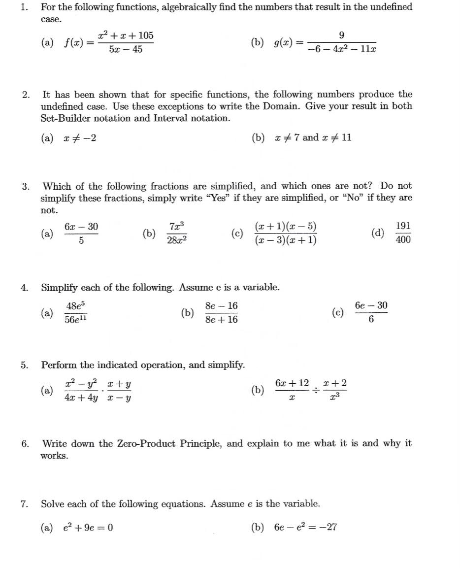 Solved 1. For the following functions, algebraically find | Chegg.com