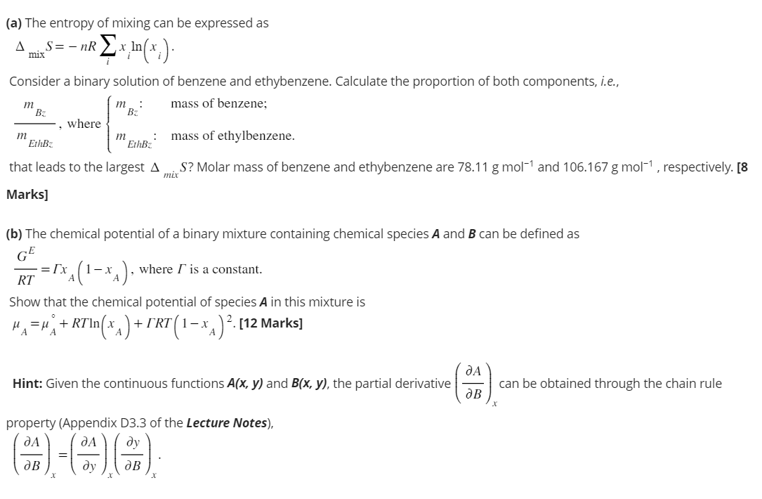 Solved (a) The entropy of mixing can be expressed as | Chegg.com