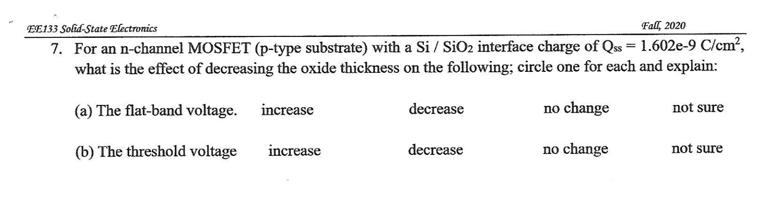 Solved EE133 Solid-State Electronics Fall, 2020 7. For an | Chegg.com