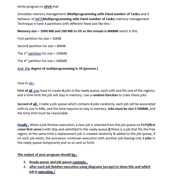 Solved Write program in JAVA that Simulates memory | Chegg.com