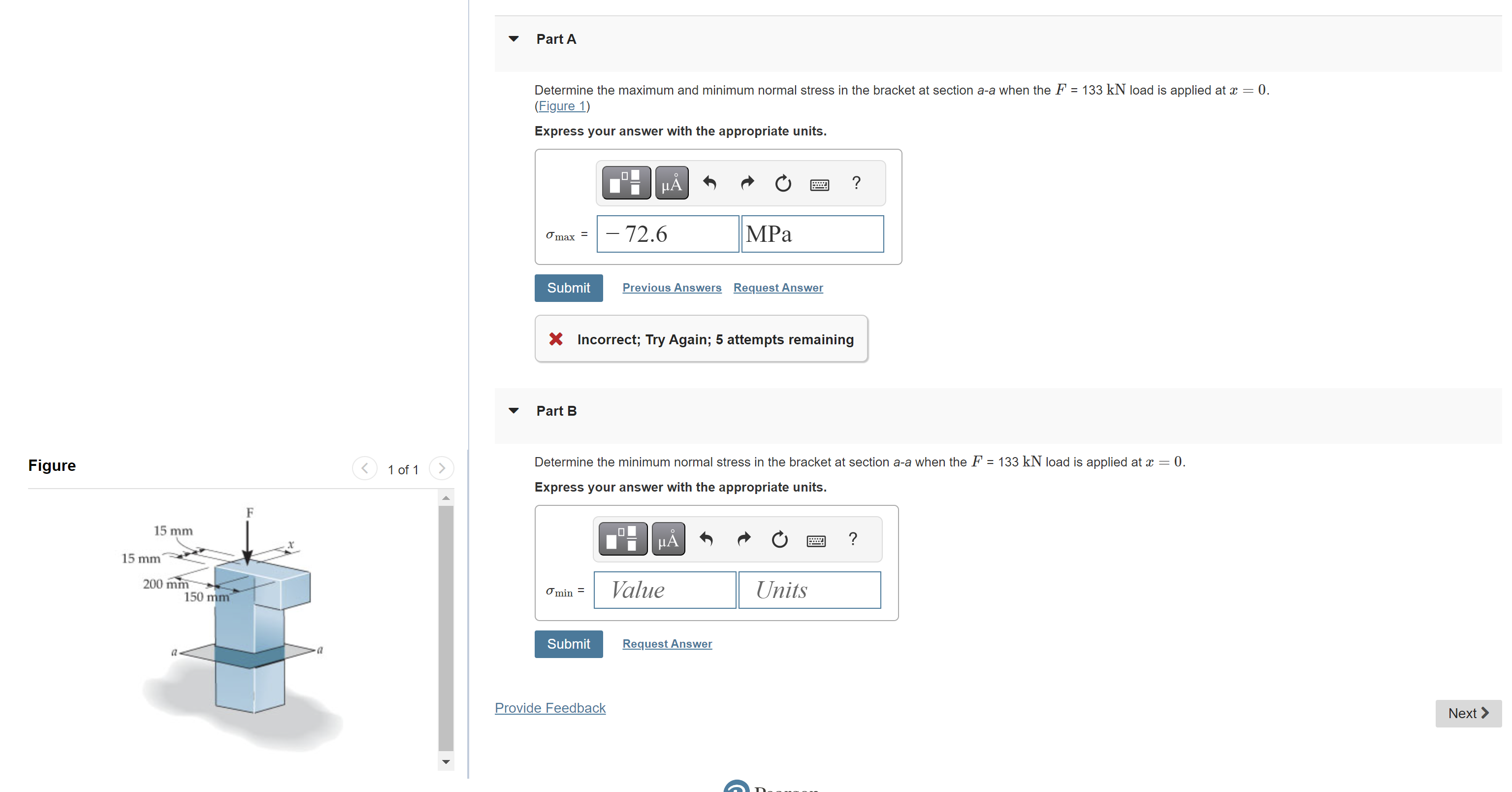 Solved Determine the maximum and minimum normal stress in | Chegg.com