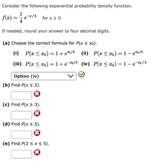 Solved Consider the following exponential probability | Chegg.com