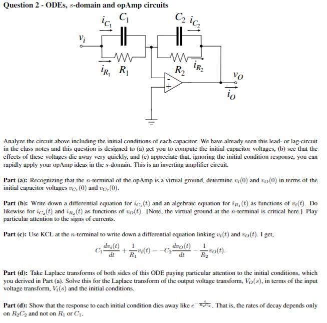 Question 2 - ODEs, s-domain and opAmp circuits | Chegg.com