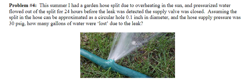 Solved Problem #4: This summer I had a garden hose split due | Chegg.com