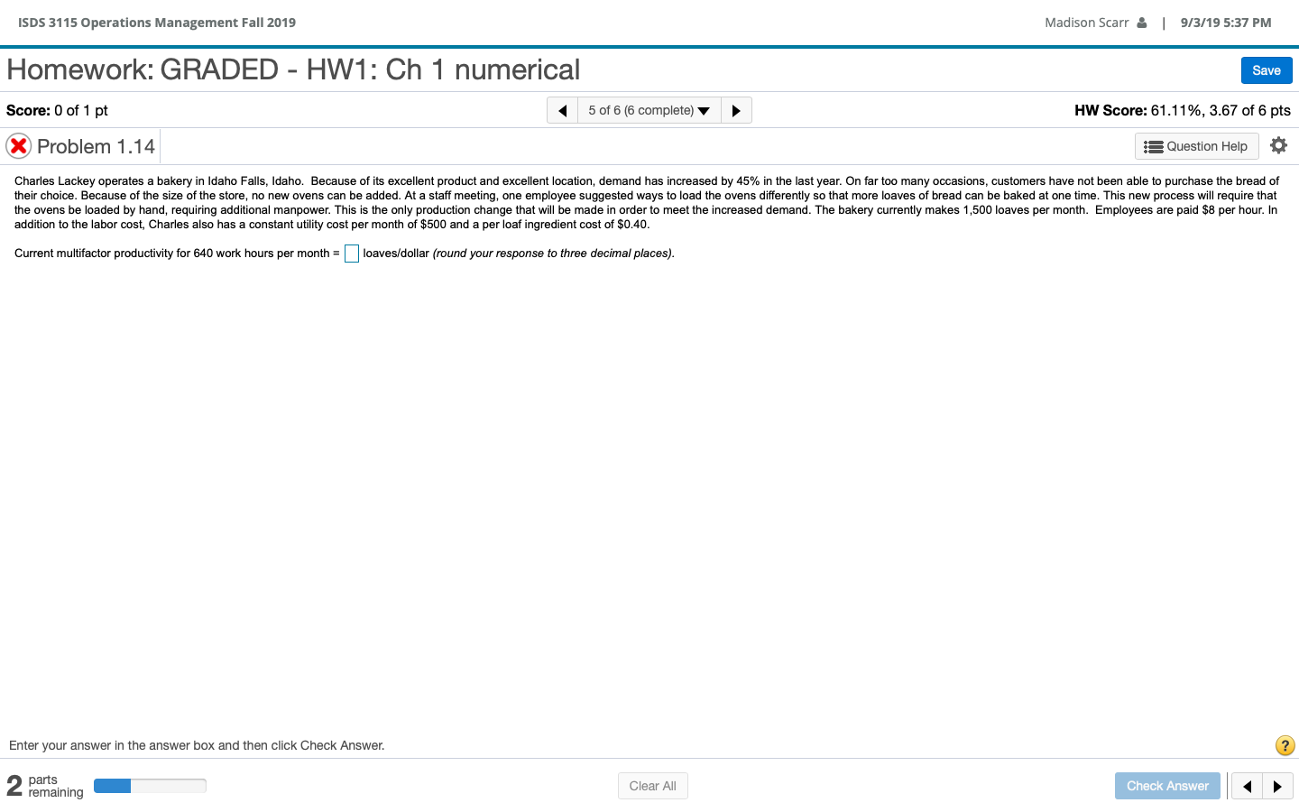 Solved Part 2: After increasing the number of work hours to | Chegg.com