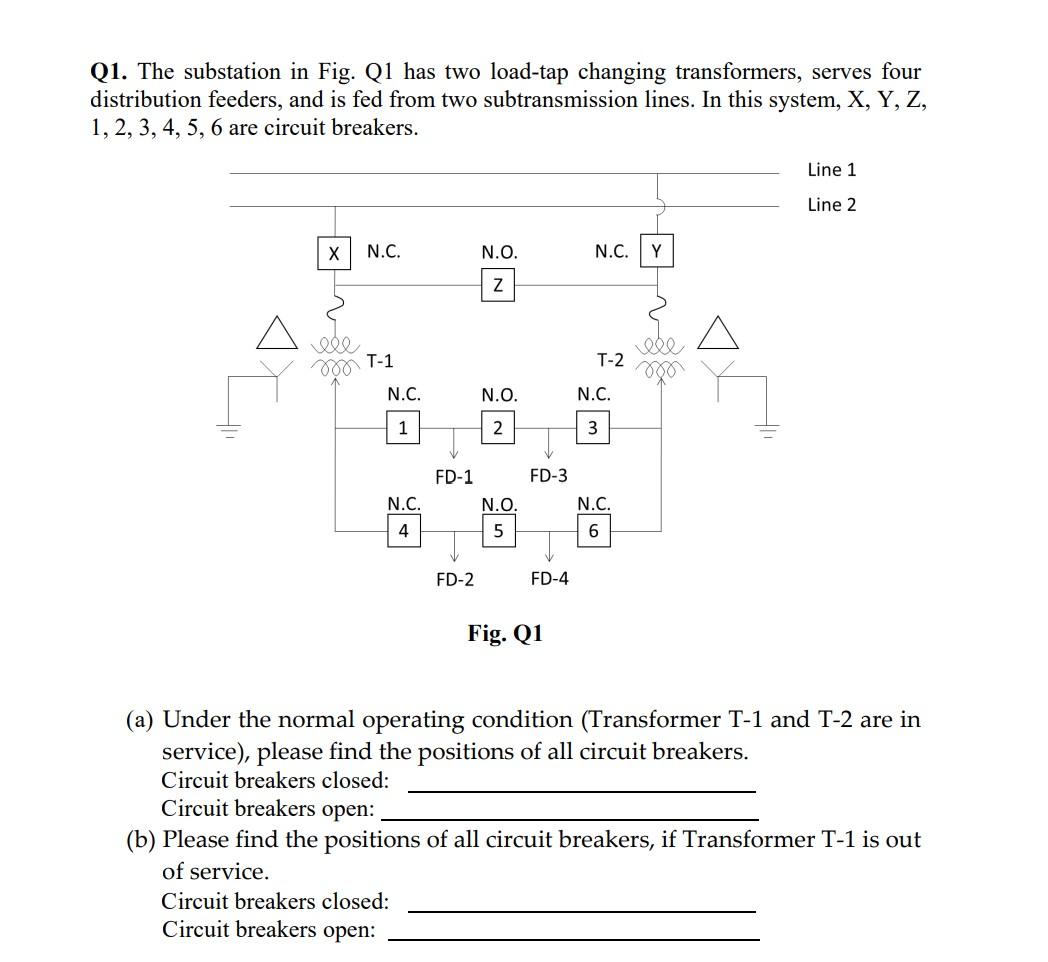 Solved Q1. The substation in Fig. Q1 has two load-tap | Chegg.com