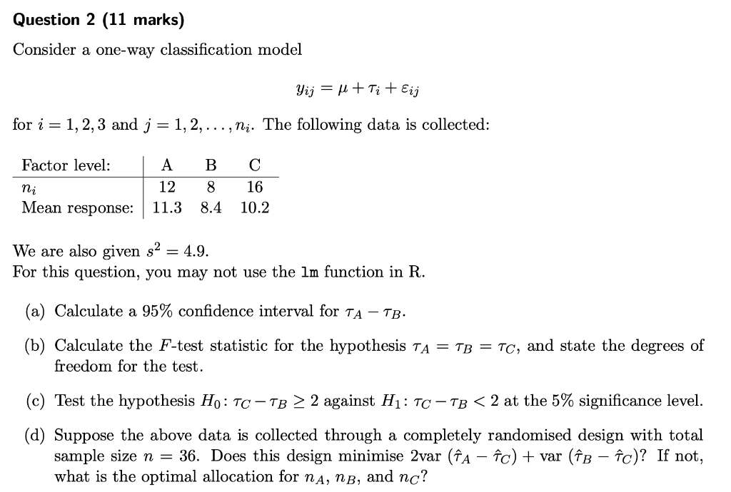 Solved Question 2 (11 marks) Consider a one-way | Chegg.com