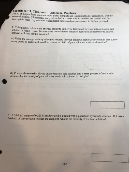 Solved Experiment 11, Titrations Report Sheet | Chegg.com