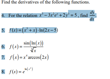 Solved Find the derivatives of the following functions.For | Chegg.com
