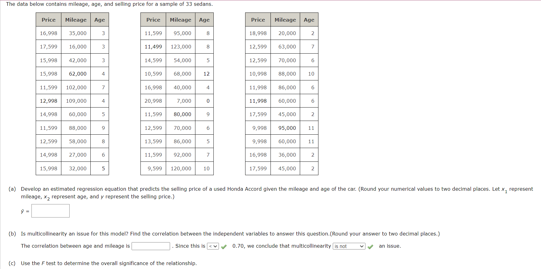 Solved mileage, x2 represent age, and y represent the | Chegg.com