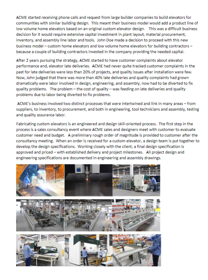 ACME Custom Elevators, Inc. Case Study ISM4431 | Chegg.com