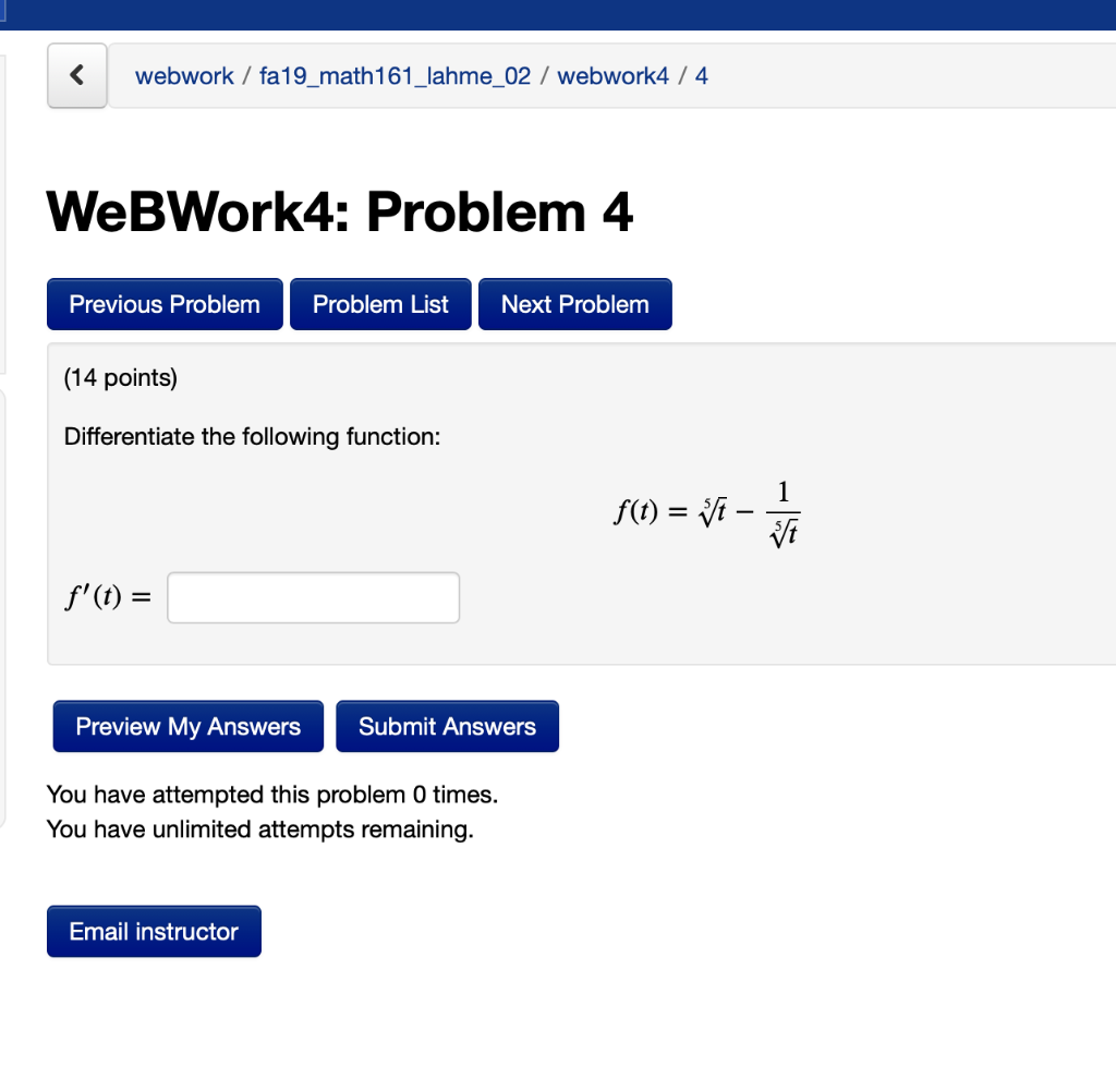 Solved Webwork Fa19math161lahme02 Webwork4 4