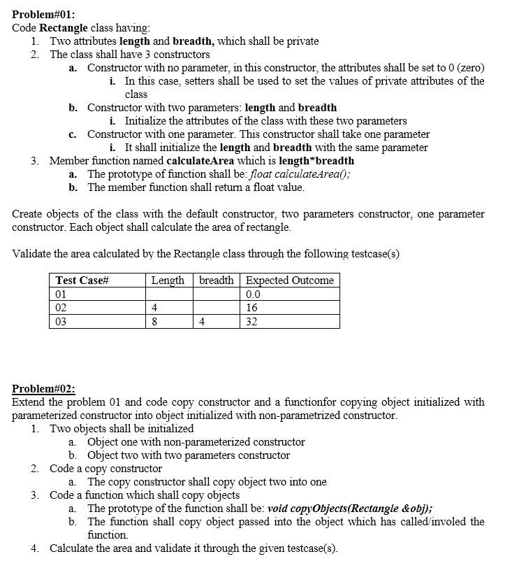 Solved Problem#01: Code Rectangle class having: 1. Two | Chegg.com