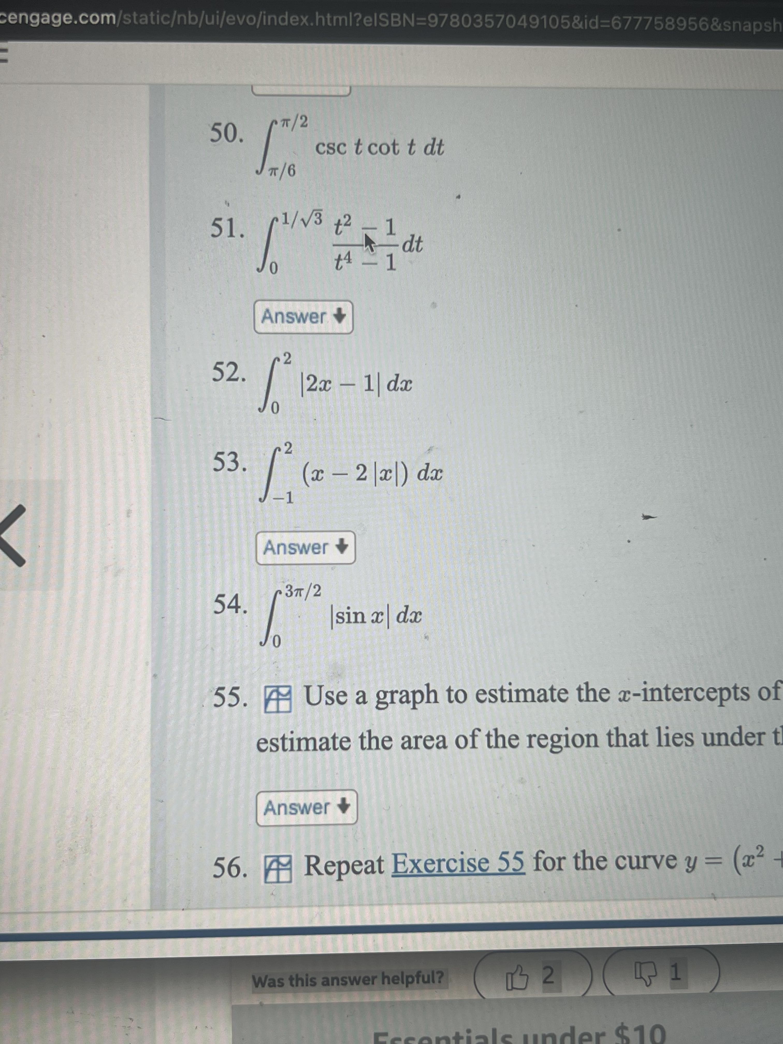 Solved 50. \\( \\int_{\\pi / 6}^{\\pi / 2} \\csc t \\cot t d | Chegg.com