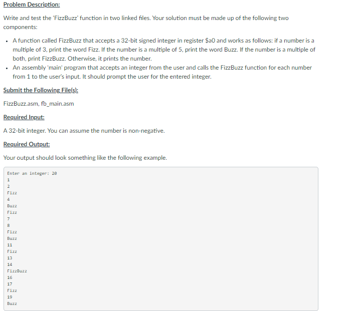 Solved Problem Description: Write and test the 'FizzBuzz' | Chegg.com