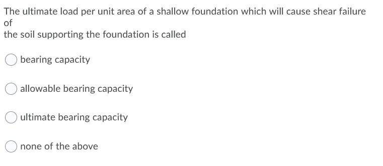 Solved The ultimate load per unit area of a shallow | Chegg.com